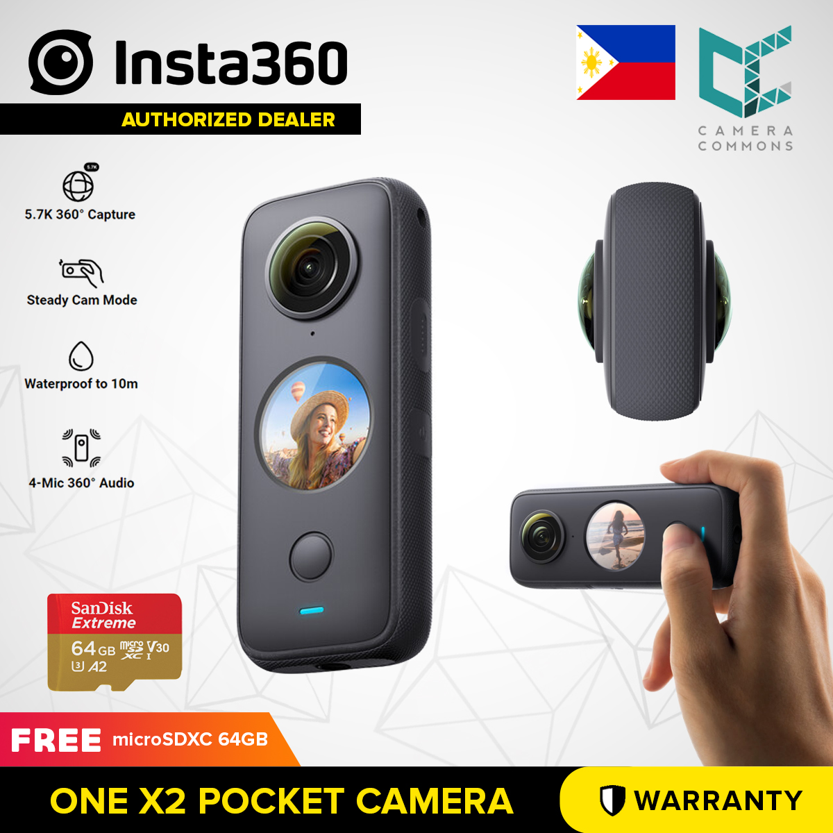 insta360 ONE X2 360 Degree Waterproof Action Camera 5.7K 360 Degrees Stabilization Touch Screen ...