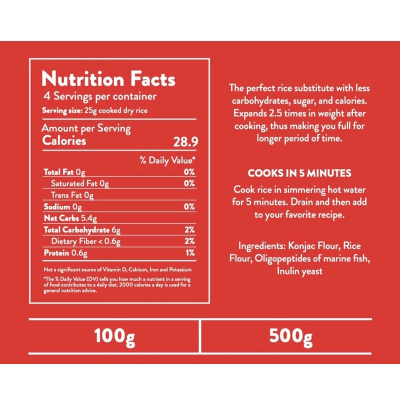 Dried Shirataki Rice 100g 500g 1 kilo Konjac Keto/Low Carb Diet ...