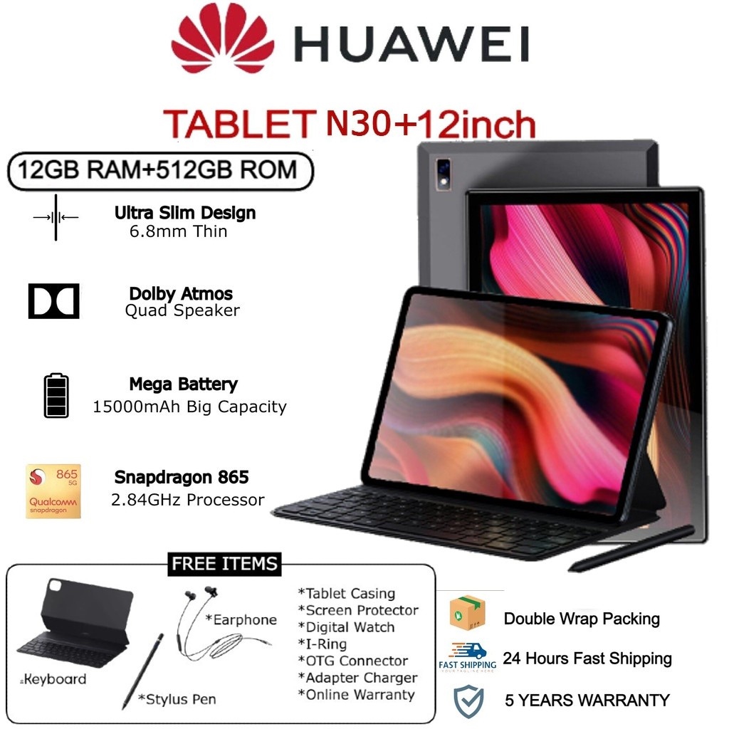 【COD】 Huawei N30 Tablet PC 12.5INCH Android 12.0 [12GB RAM 512GB ROM ...