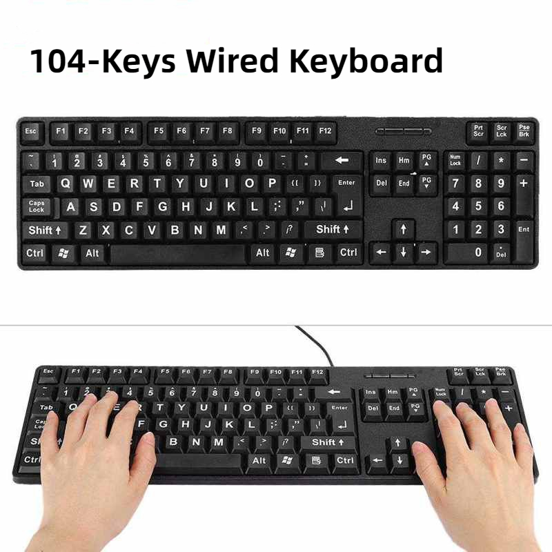 Wired Keyboard USB Large Character 104 Keys Comfortable Quiet Input ...