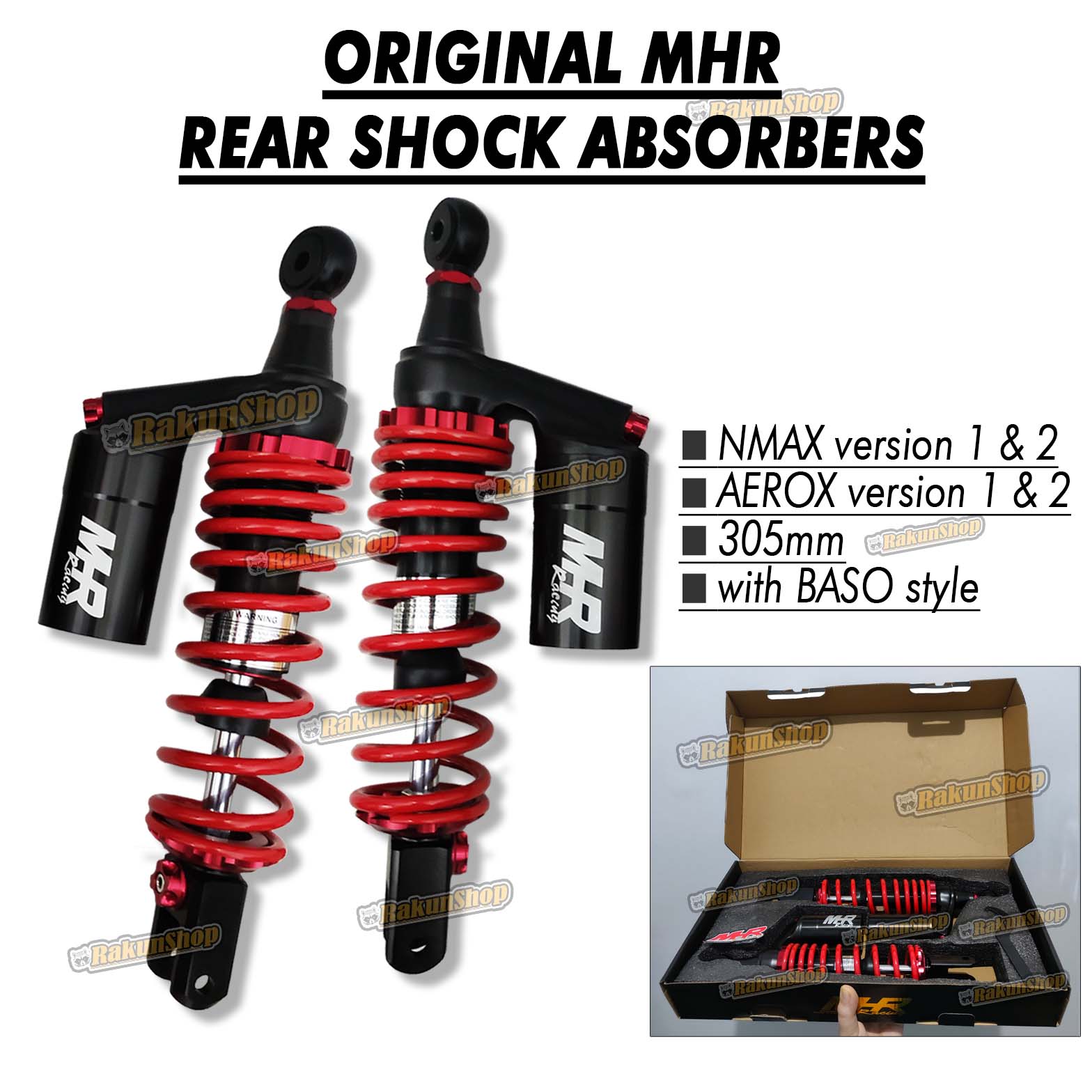 Original MHR AEROX / NMAX version 1 & 2 Rear shock absorbers 2pcs with ...