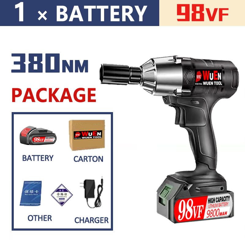 380NM 208VF Cordless Electric Impact Wrench Power Drill High Torque 1/2 ...