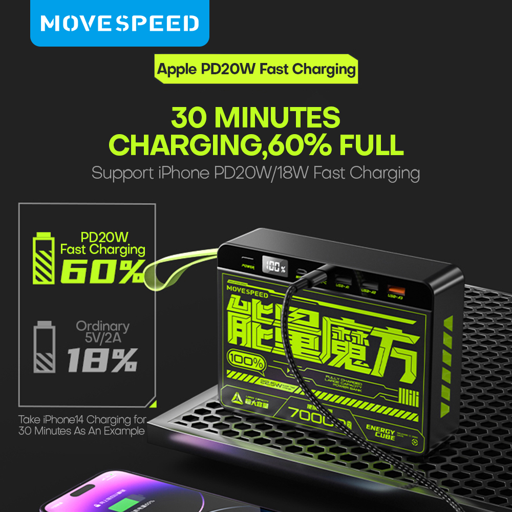 Move speed Z70 Energy Cube 70000mAh Power Bank SCP 22.5W PD 20W/18W ...