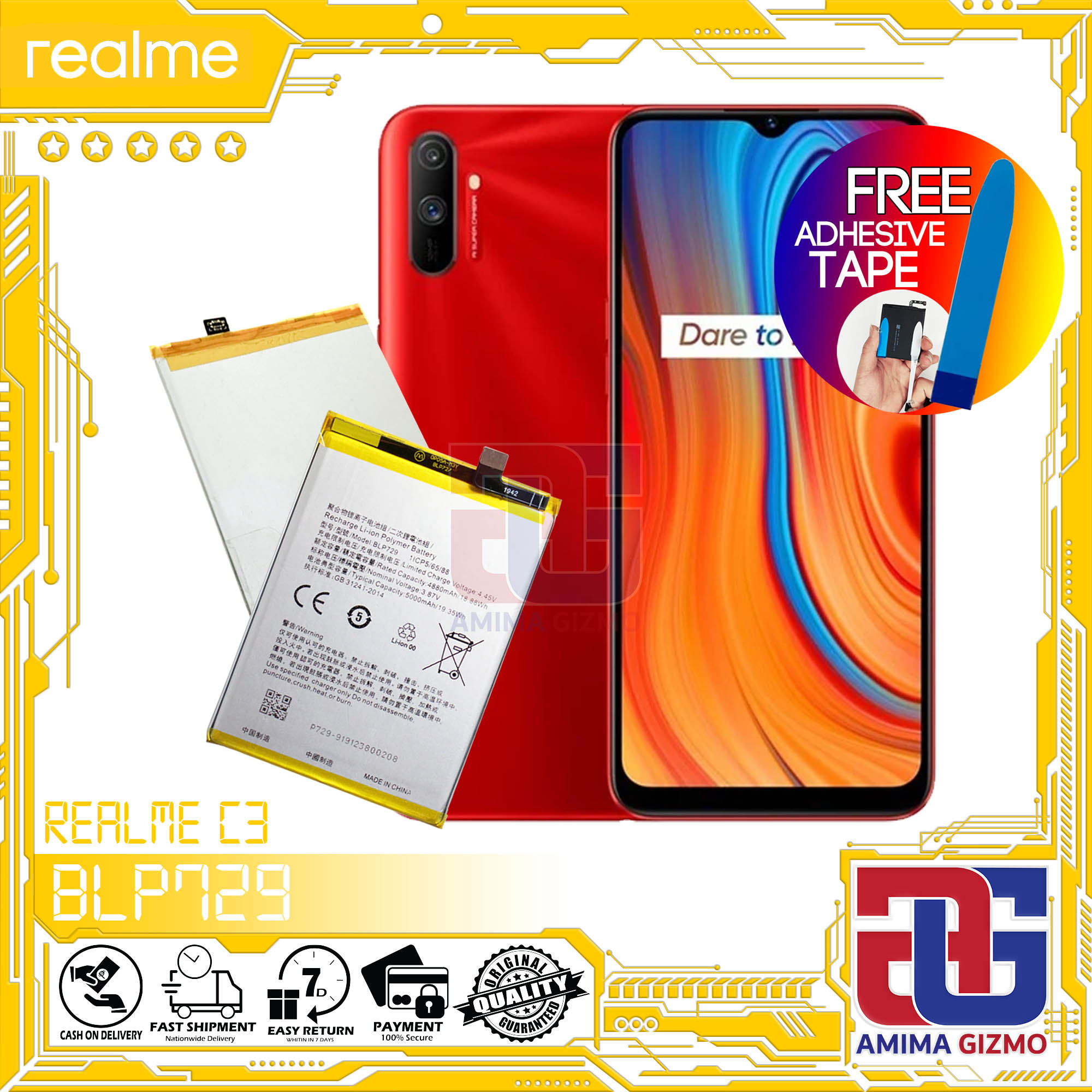 Realme C3 Battery Original Quality and Capacity Model BLP729. Fit for ...