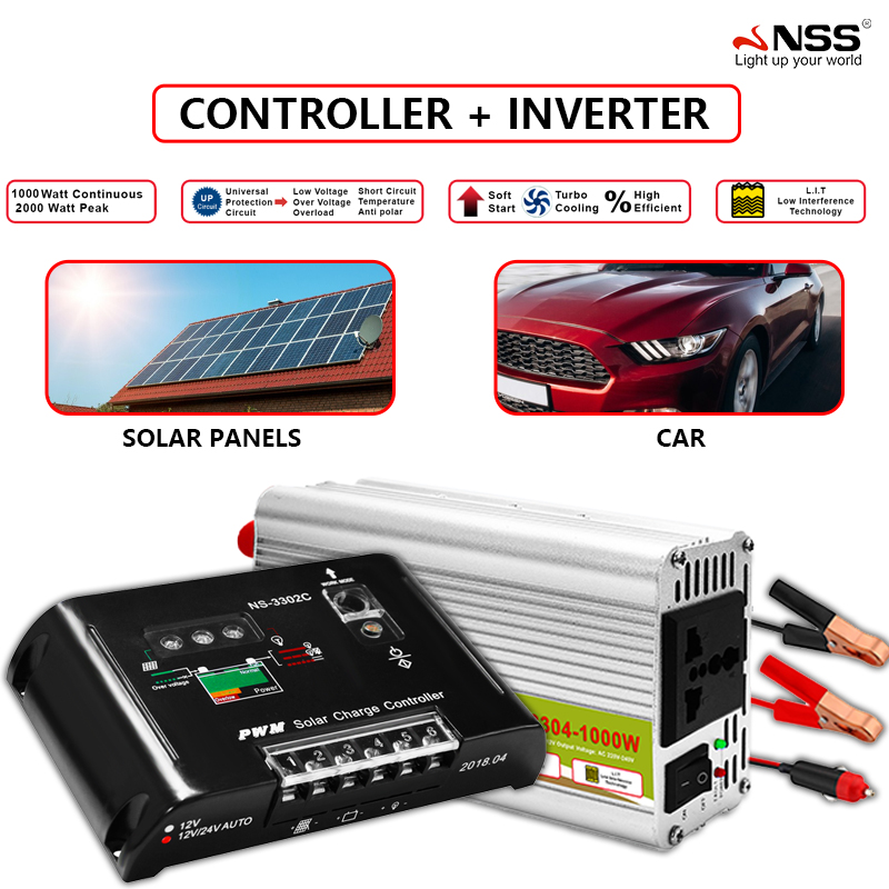 Nss 2 in 1 inverter 12v to 220v heavy duty set and solar charge ...