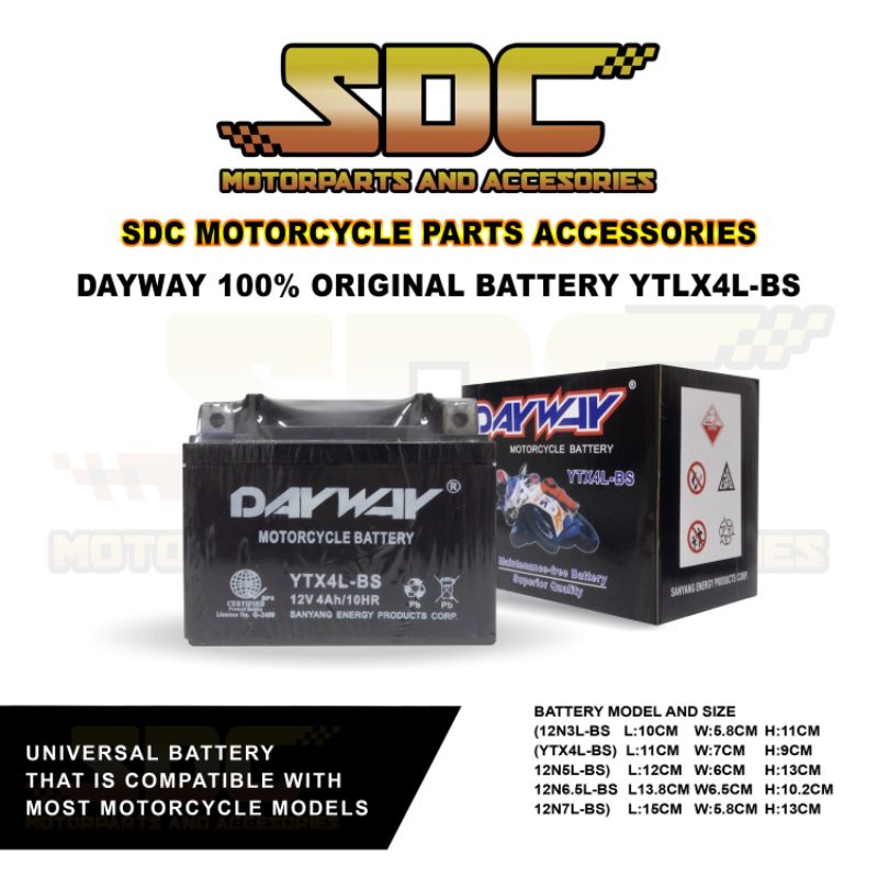【New】 SDC Motorcycle Dayway 100 Original Battery 4L | Lazada PH