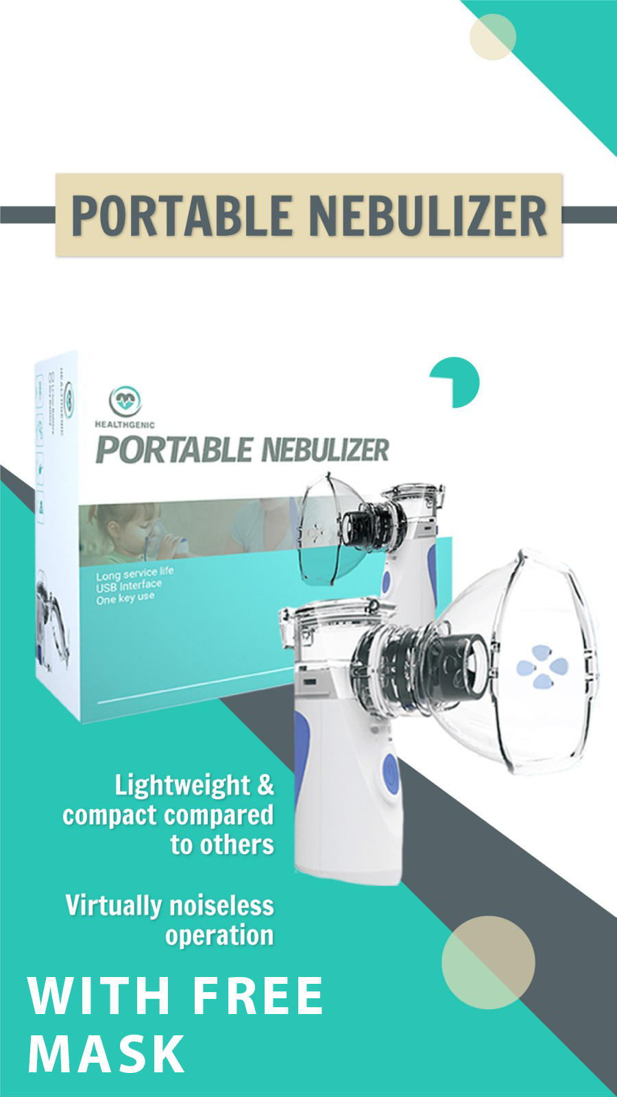 Healthgenic Portable Mesh Nebulizer. Administers medicines to treat for ...