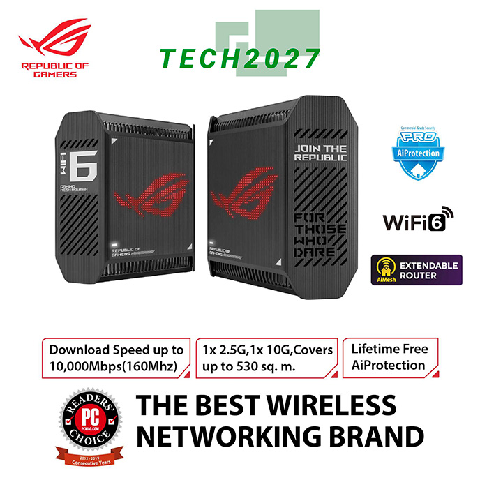 ASUS ROG Rapture GT6 Tri-Band WiFi 6 Mesh WiFi System, covers up to ...