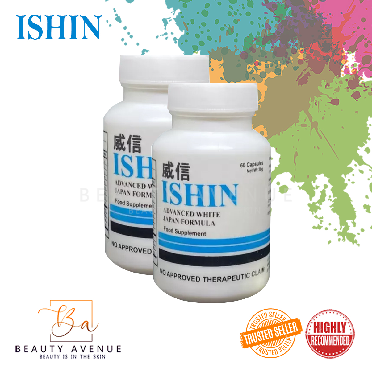 ISHIN Glutathione Original 10x Advanced Whitening (60 capsules) 2PCS ...