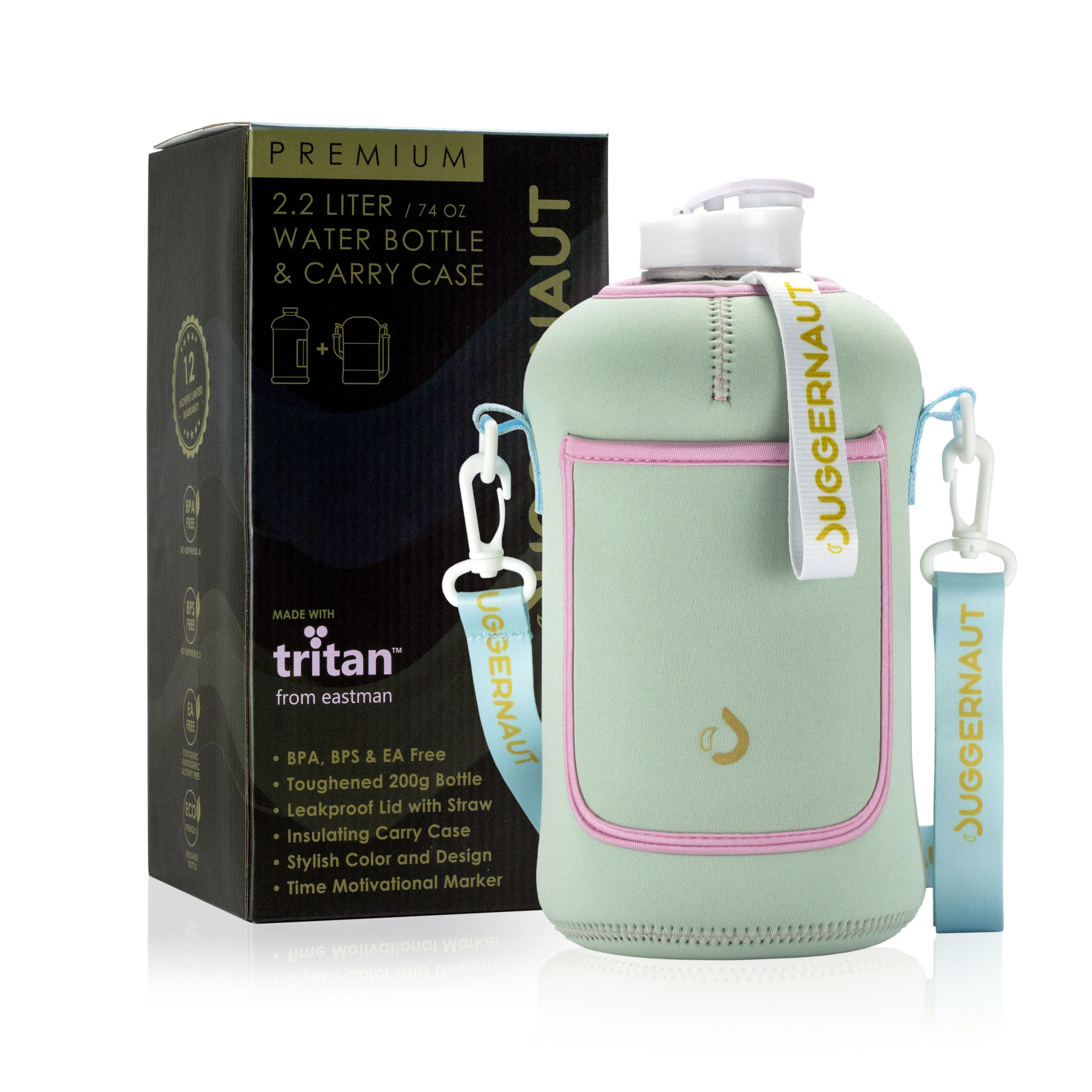 JUGGERNAUT 2.2L Tritan Water Bottle with Protective Carry Case and ...
