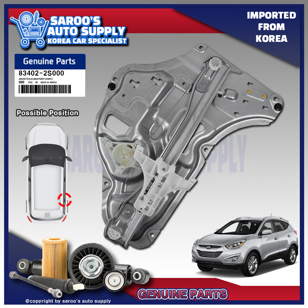 [Rear][Genuine] Window Regulator For Hyundai Tucson (10-15) Original ...