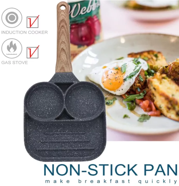Grid Nonstick Egg Frying Pan 2 in 1 Divided Frying Grill Pan 3 Section ...