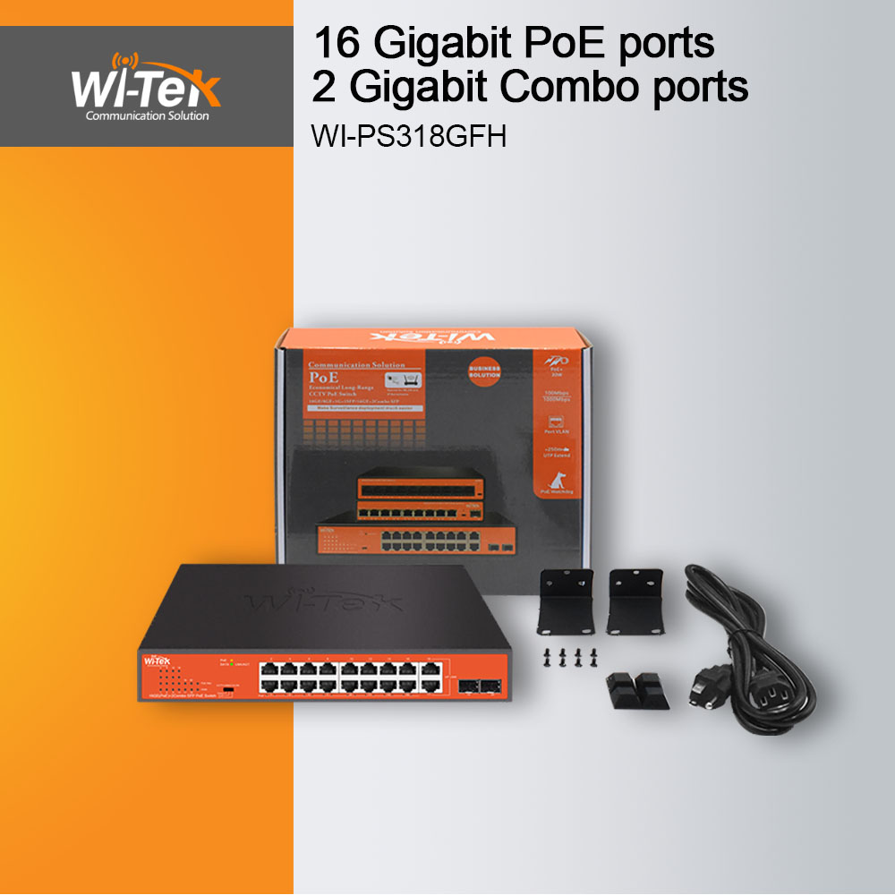 Wi-Tek WI-PS318GFH 16 Gigabit PoE ports, 2 Gigabit Combo ports | Witek ...