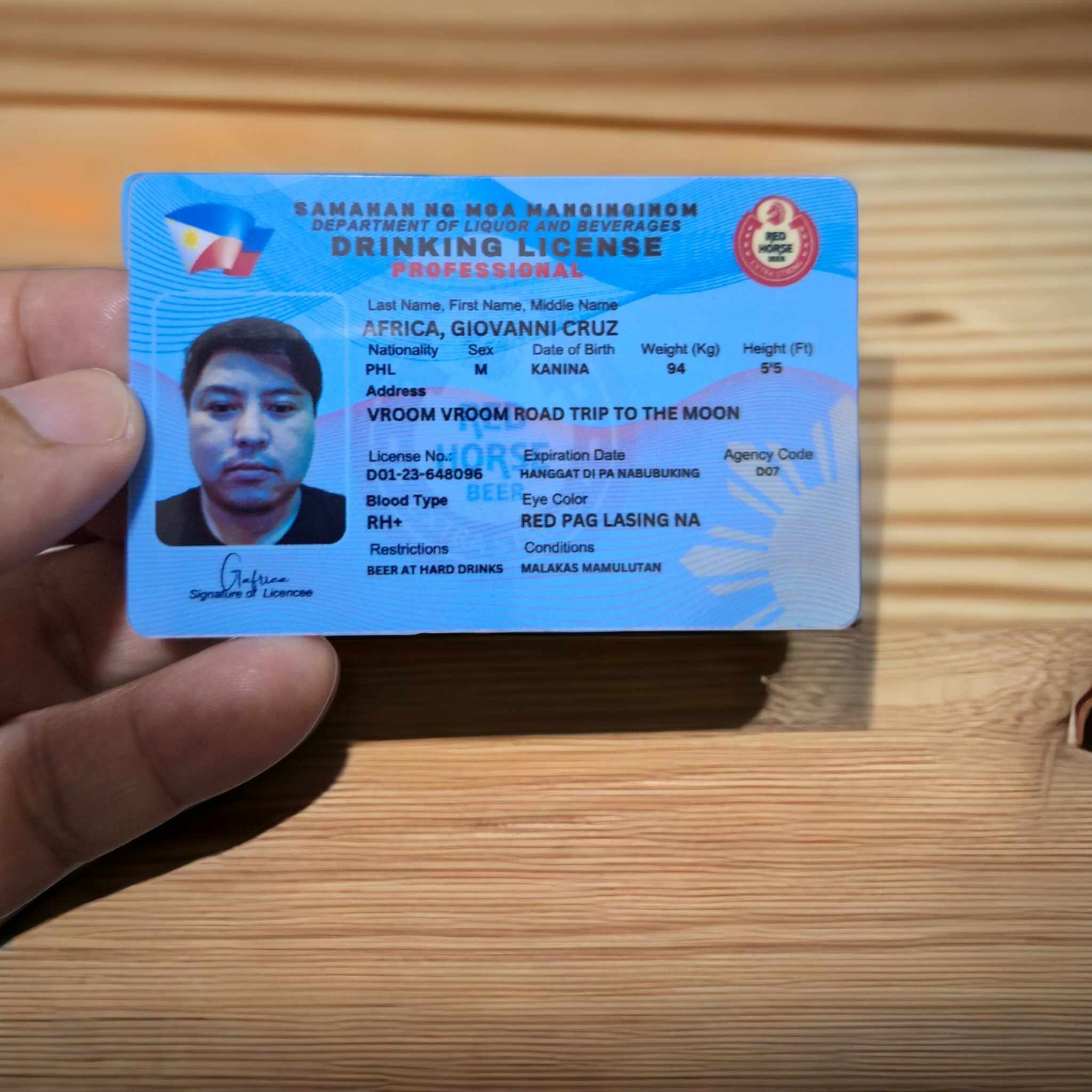 Drinking license PVC Card - For fun only | Lazada PH