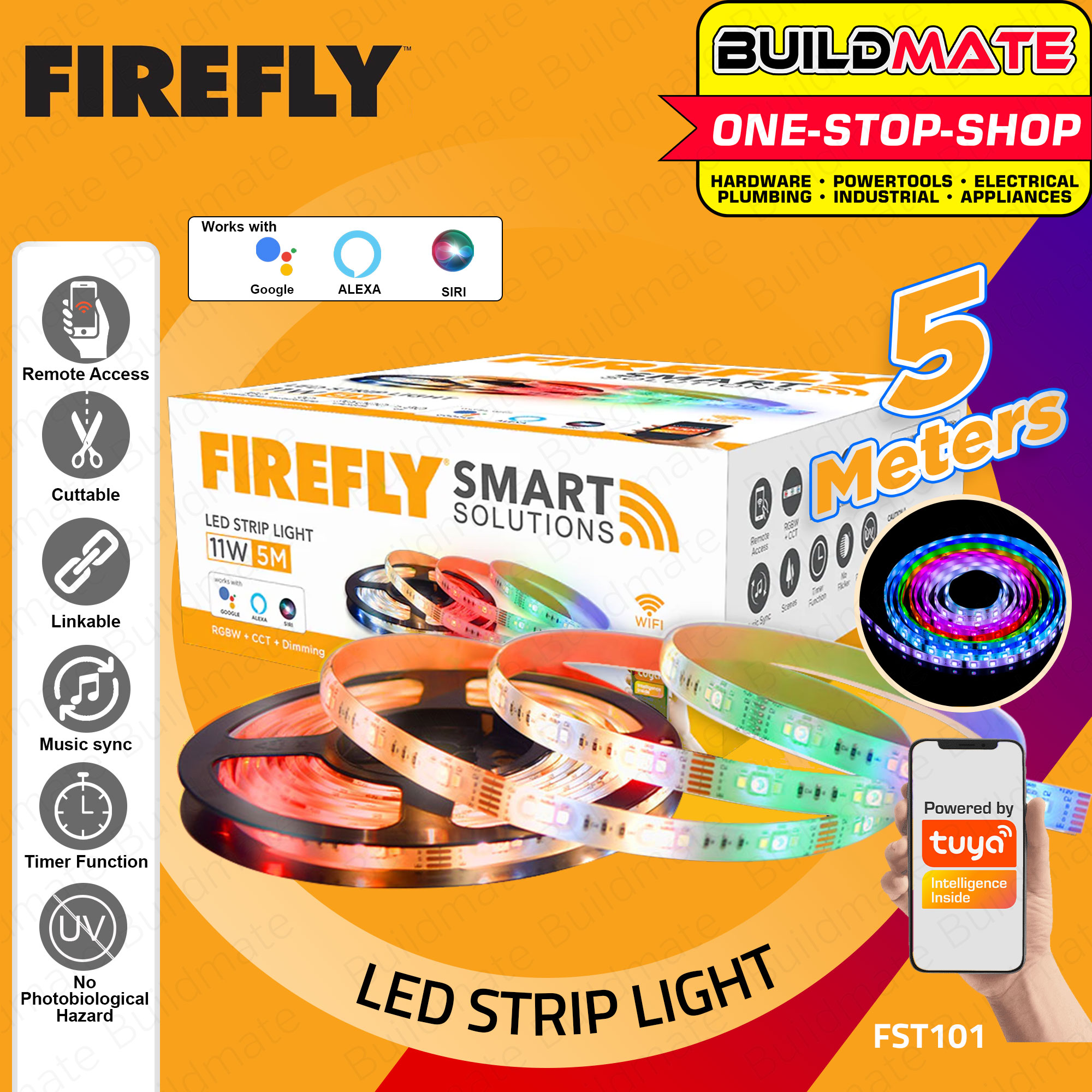 BUILDMATE Firefly Smart Led Strip Light 12V 5M RGBW+CCT Led Lights ...