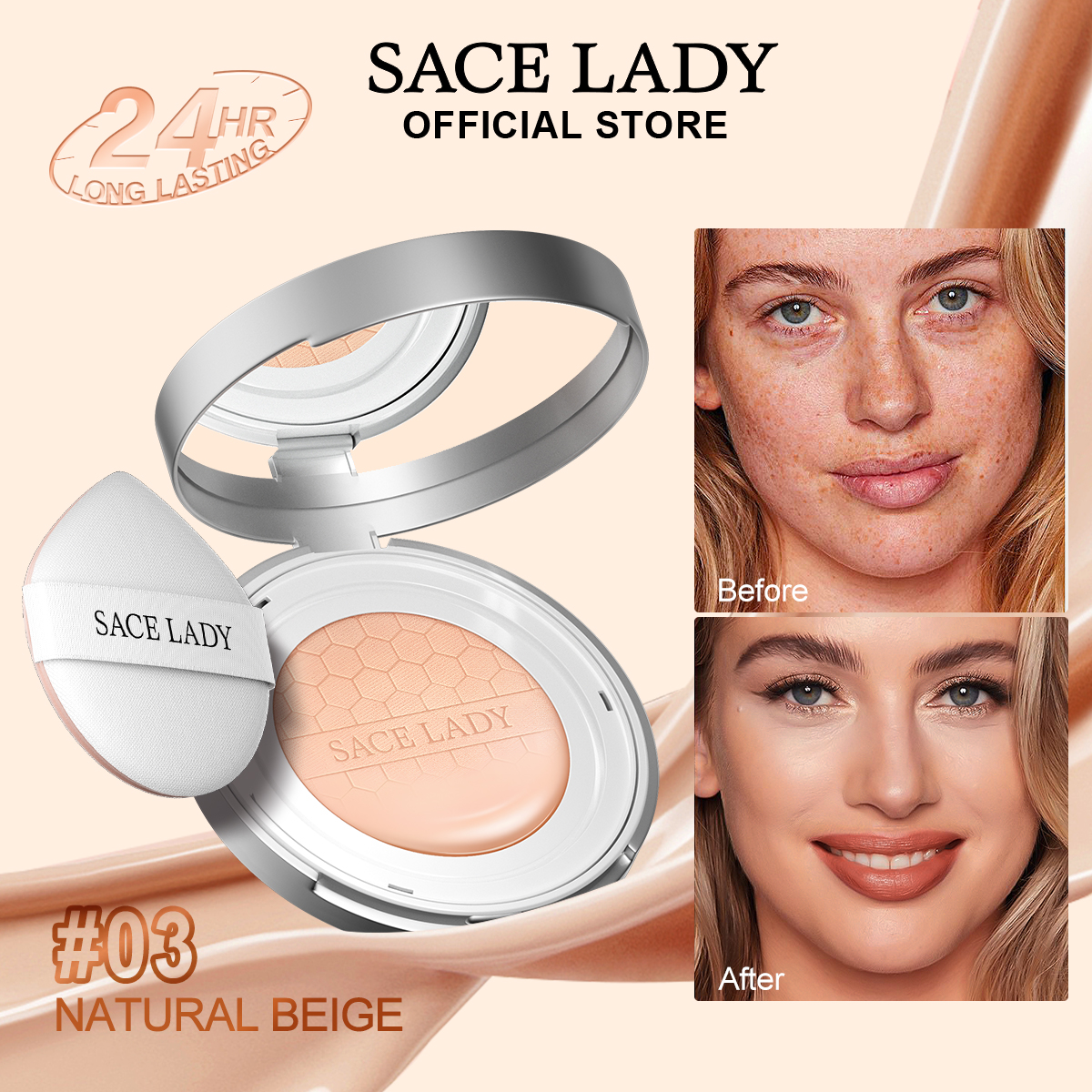 SACE LADY Air Cushion BB Cream Natural Long-lasting Waterproof Brighten ...
