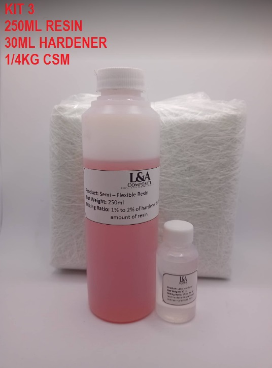 FIBERGLASS PREMIX RESIN (A3) - 250ML RESIN, 30ML HARDENER W/ 1/4KF CSM ...