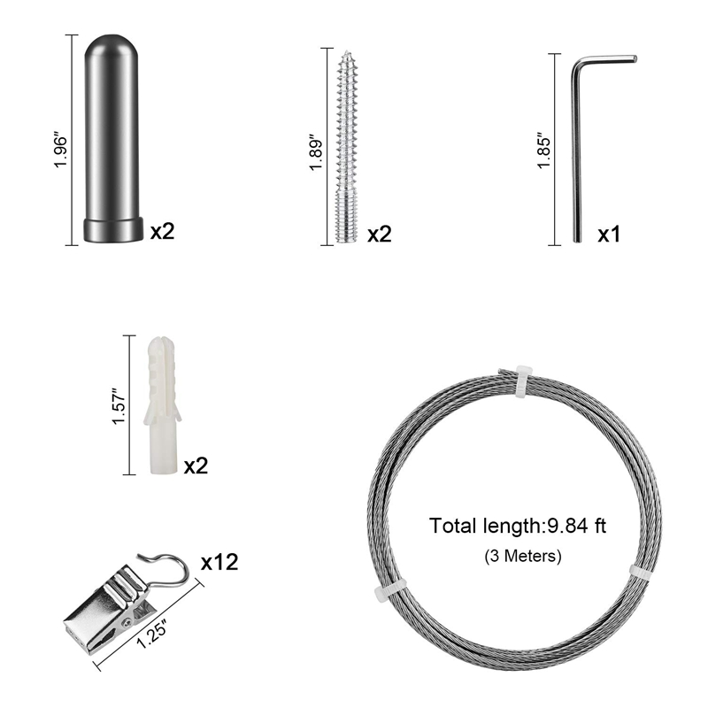 Curtain Drape Wire Rod Set with 12 Clips, Stainless Steel Picture ...