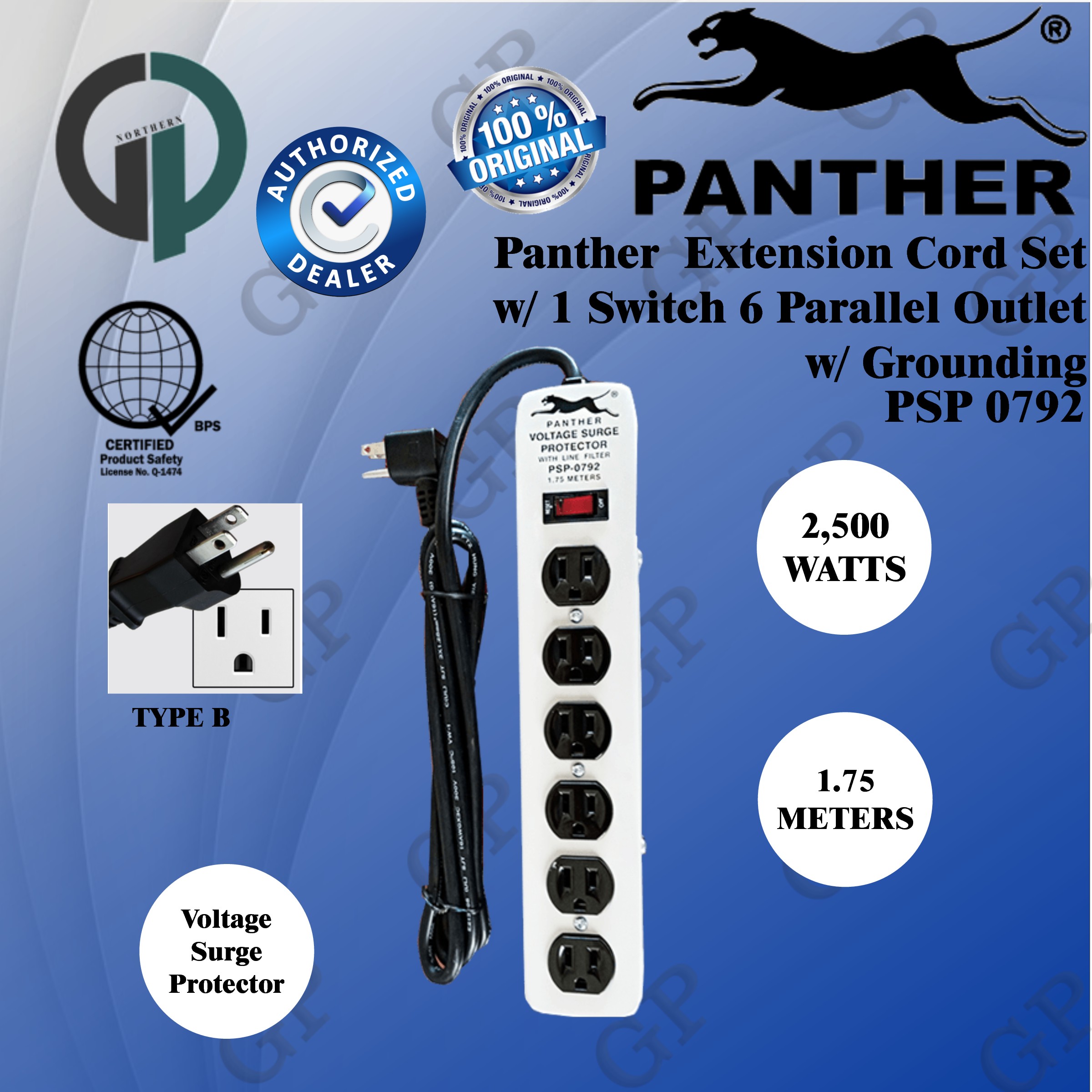 Panther Voltage Surge Protector 1.75 meters ( PSP-0792 ) 5 meters ( PSP ...