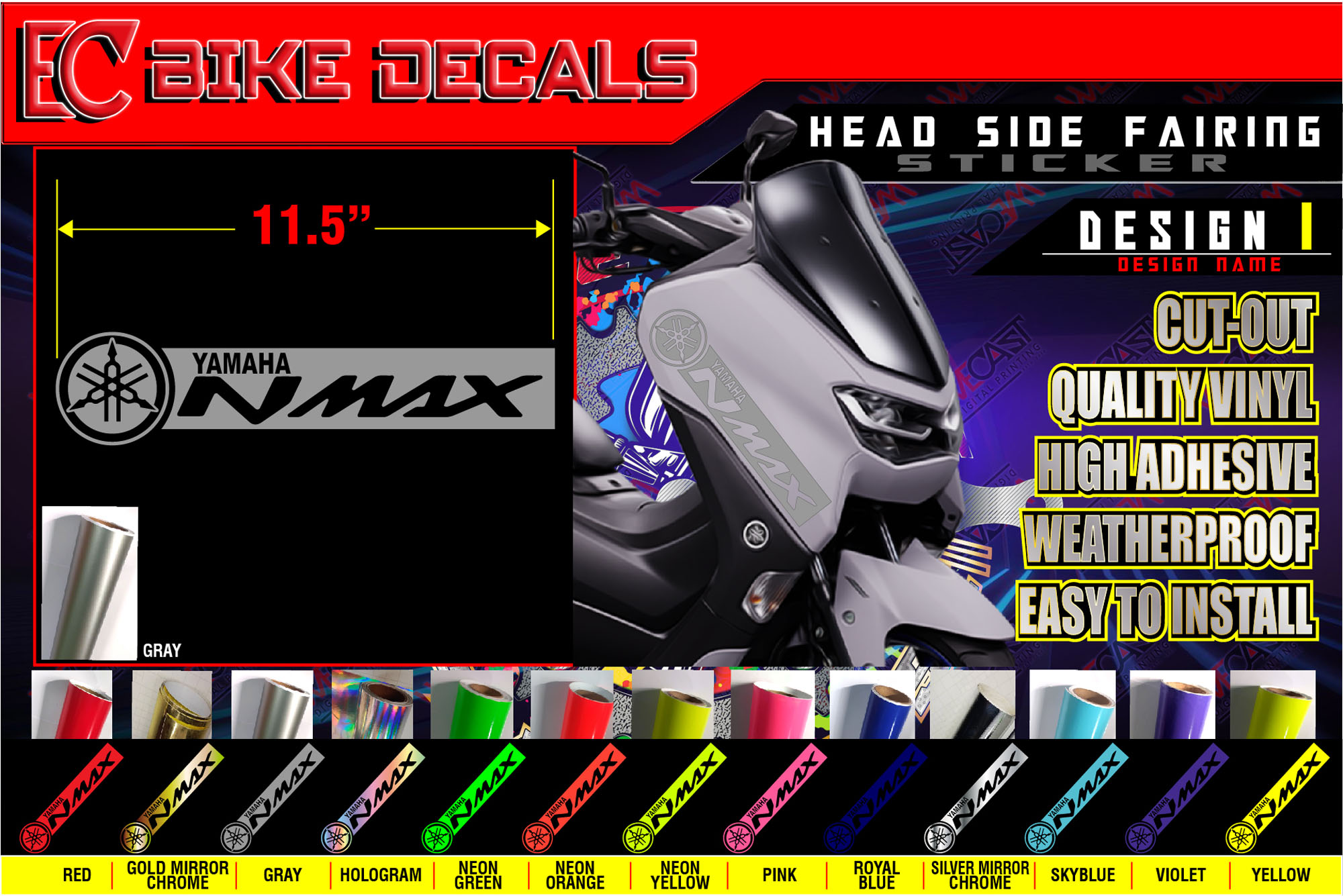 Yamaha NMAX 155 Side head Fairings Sticker Yamaha NMAX Logo DECALS ...