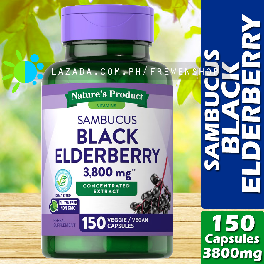 SAMBUCUS BLACK ELDERBERRY 3800mg x 150 Veggie Capsules Concentrated ...
