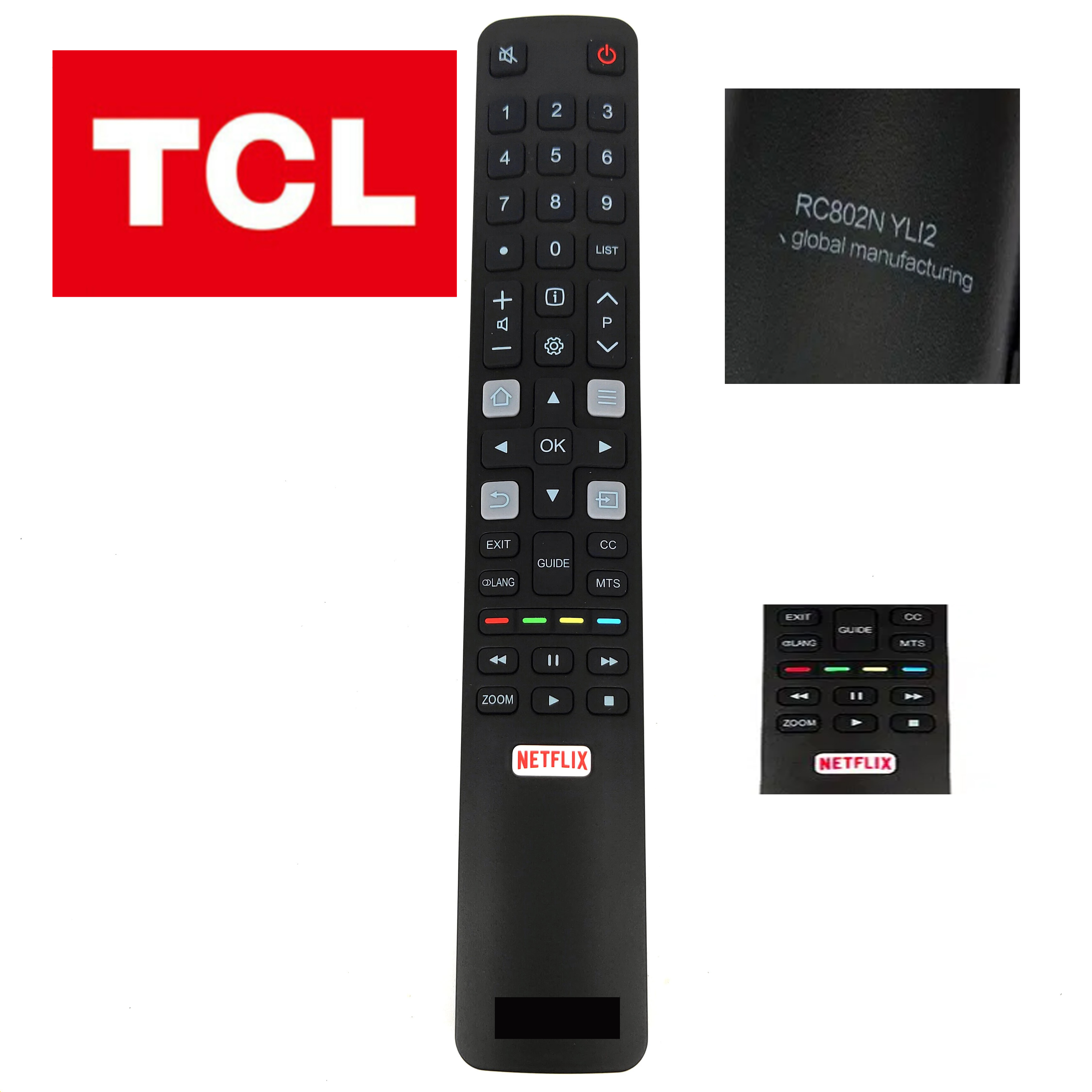 TCL Remote Control RC802N For TCL Smart TV Netflix BRC802N 40A325 ...