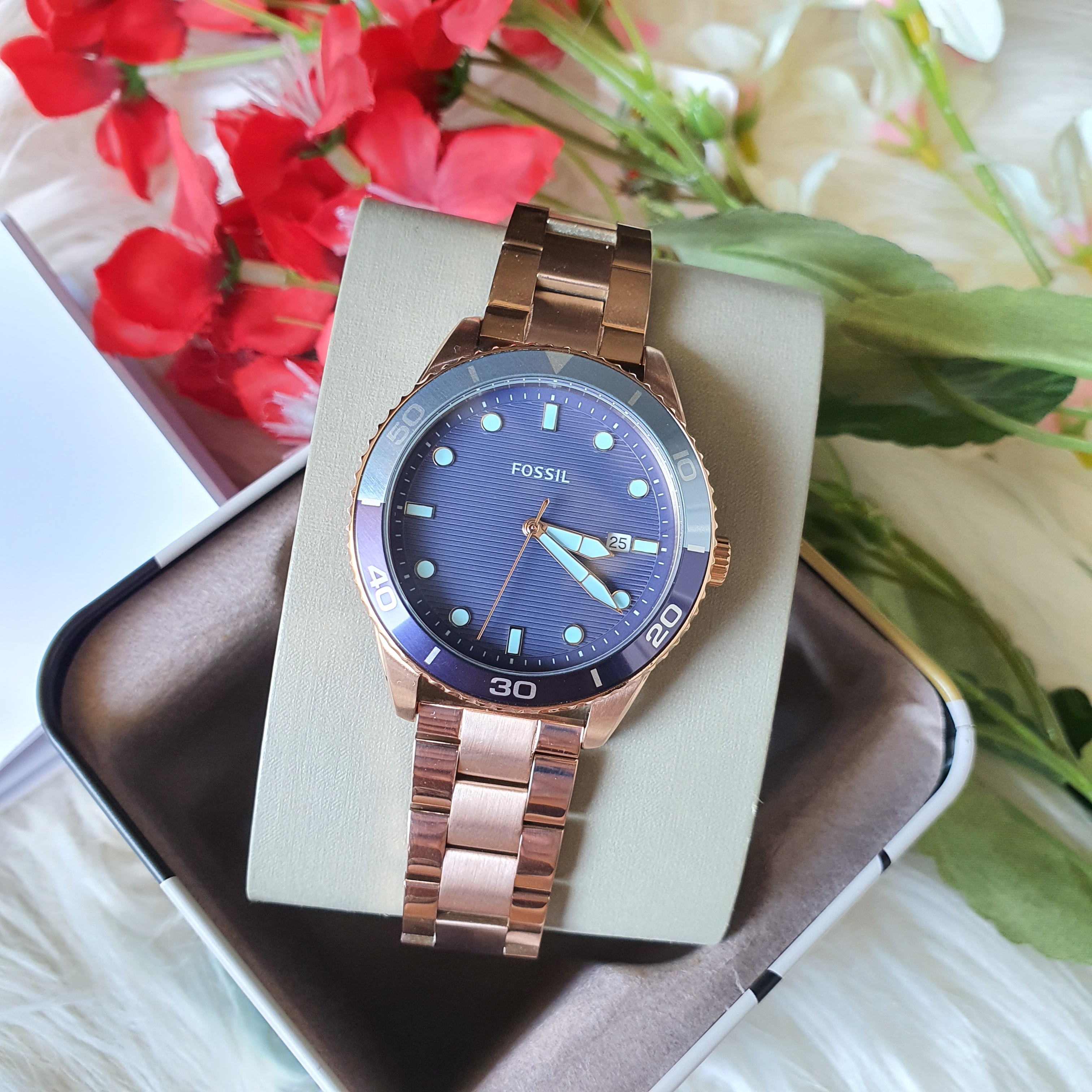 Original BQ3597 Fossil Dayle Three-Hand Date Two-Tone Watch-Rose Gold ...