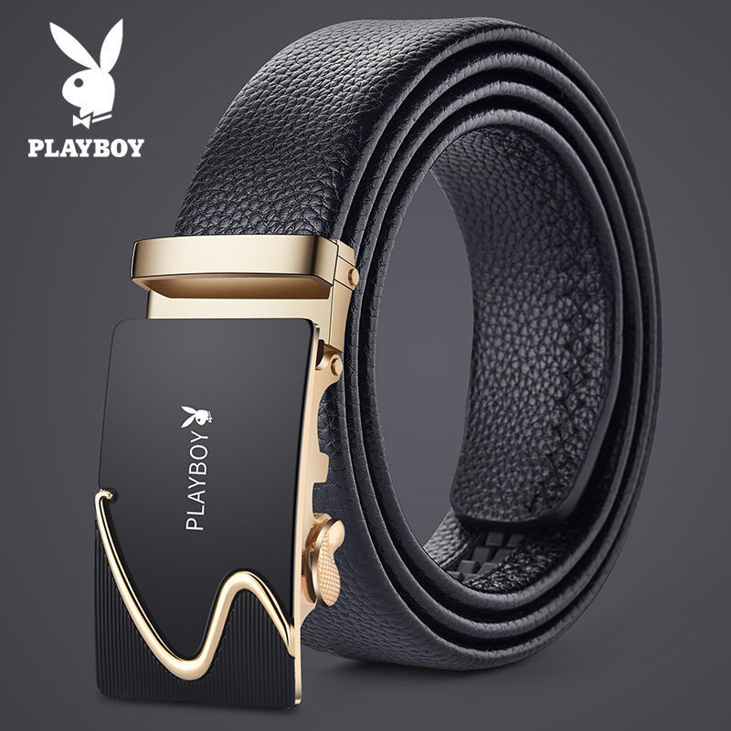 Playboy's new style men's leather belt, automatic belt buckle, pure cowhide, authentic suit ...