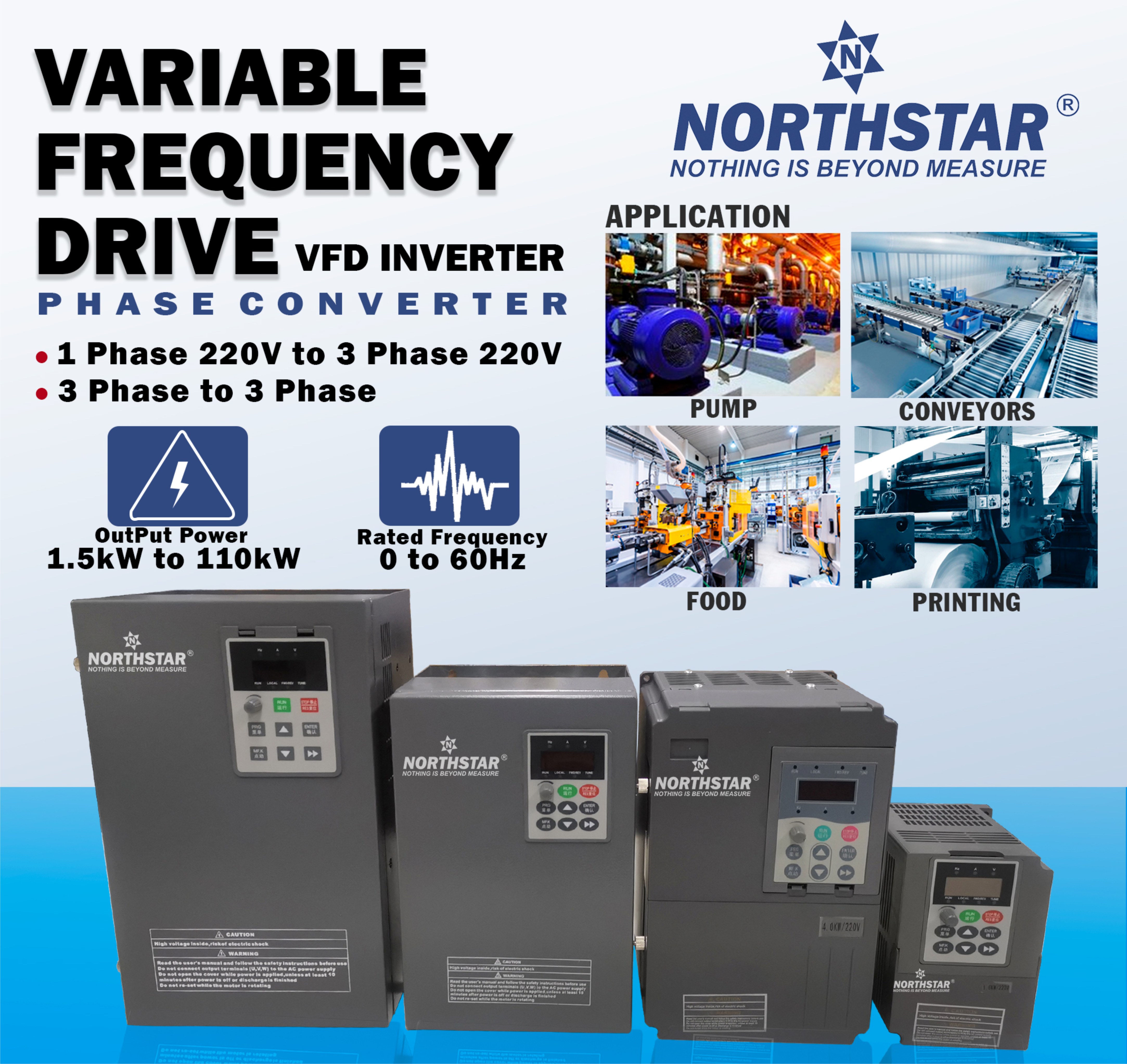 Northstar VFD 1PH 220V to 3PH 220V Phase Converter 10HP 7.5KW 32A NVF-ST7D5KW/AZ (Grey) Single ...
