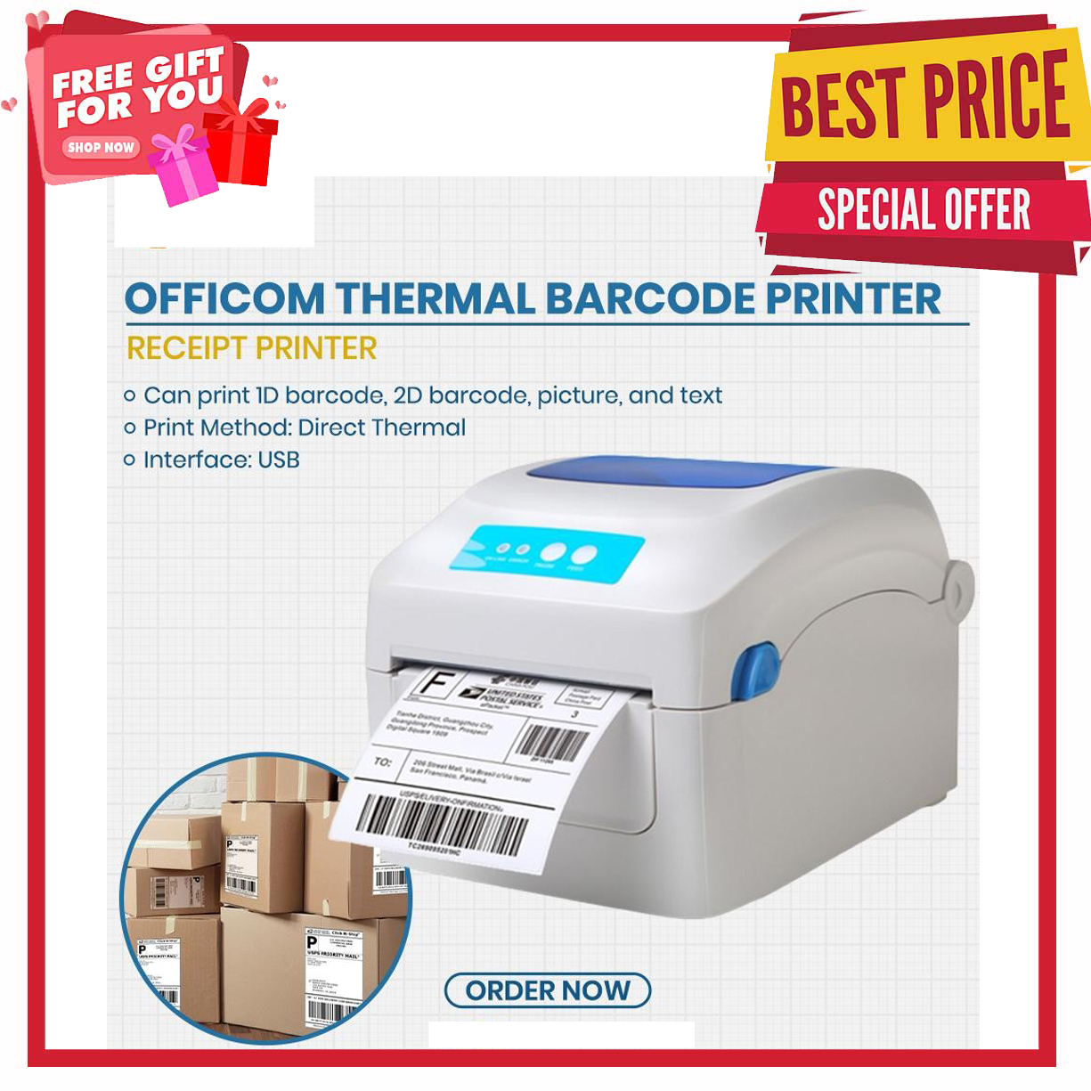 Gprinter Thermal Printer + One Free 100x150mm Sticker Waybill Barcodes ...