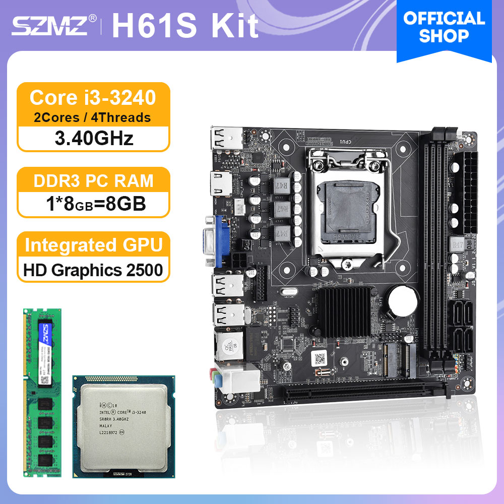 SZMZ H61 ITX Motherboard Kit with Core i3 3240 Processor and 8GB DDR3 ...