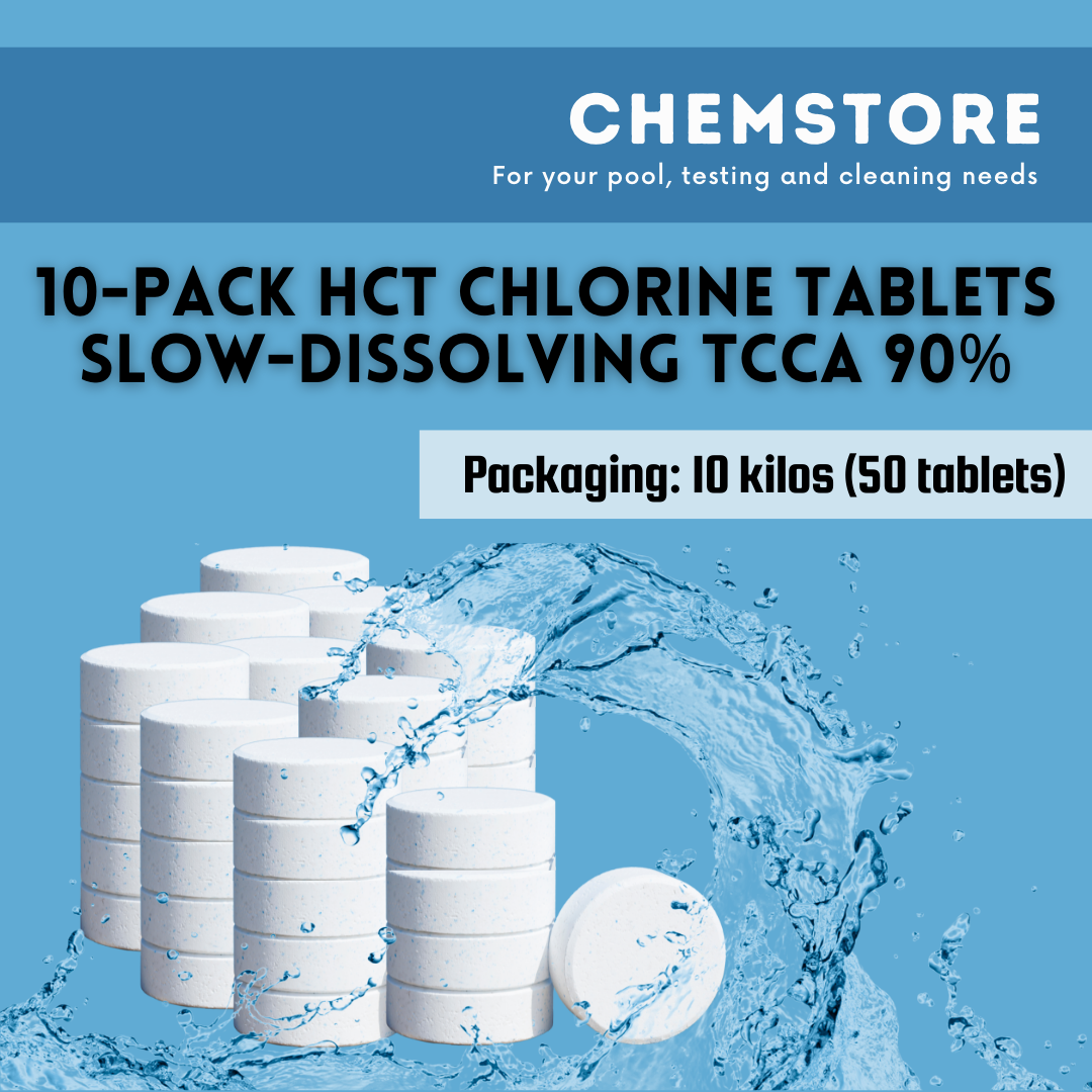 10 PACK - HCT Chlorine 90% Tablets for Swimming Pool - Slow Dissolving ...