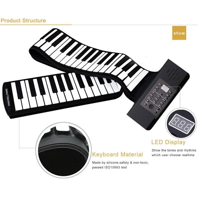 Portable 88 Keys Electronic Roll Up Piano Flexible Silicone Hand Roll Keyboards,Us Plug - WYU ...