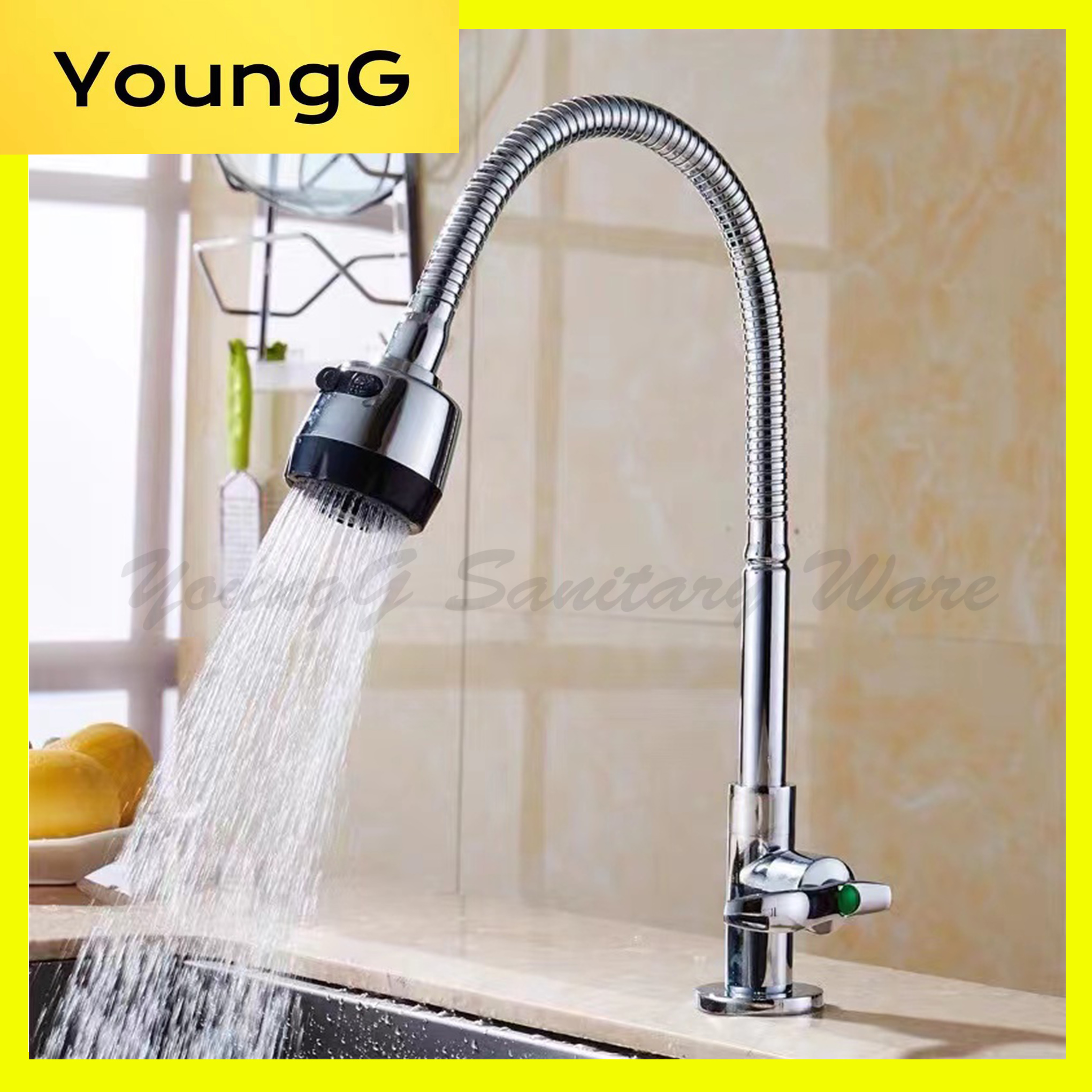 Universal Stainless Steel Single Cold Flexible Kitchen Faucet 2 Stream