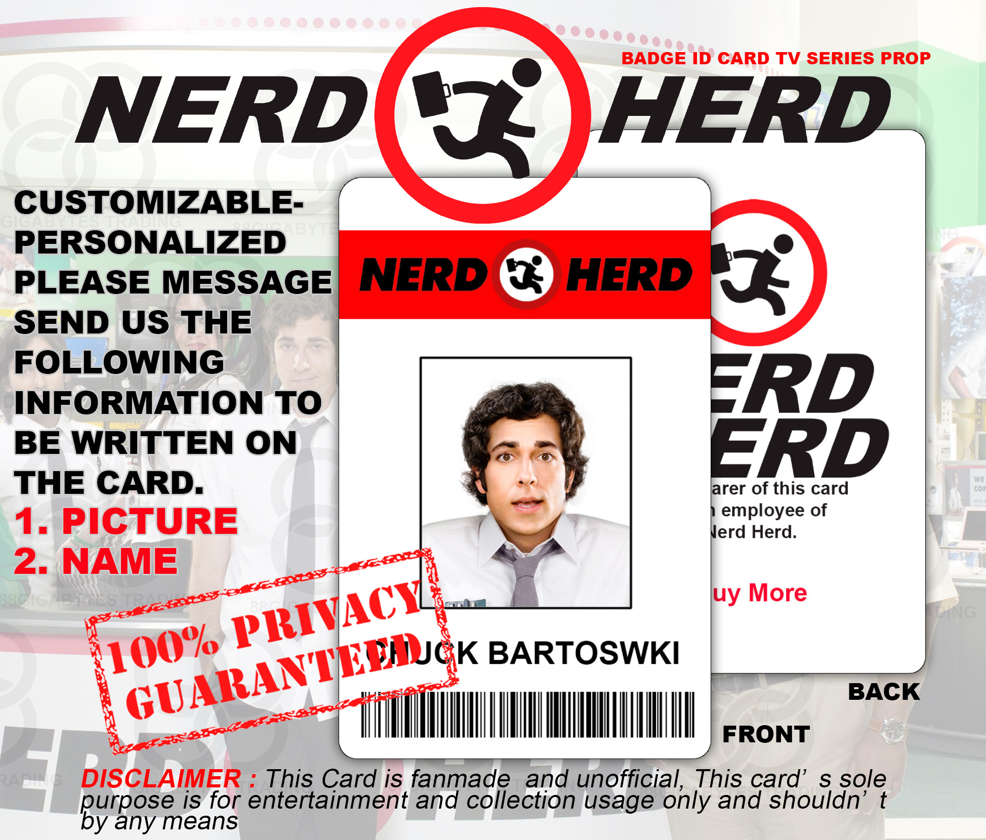 Nerd Herd CHUCK ID Card Movie Props ID Badge Chuck (Customizable ...