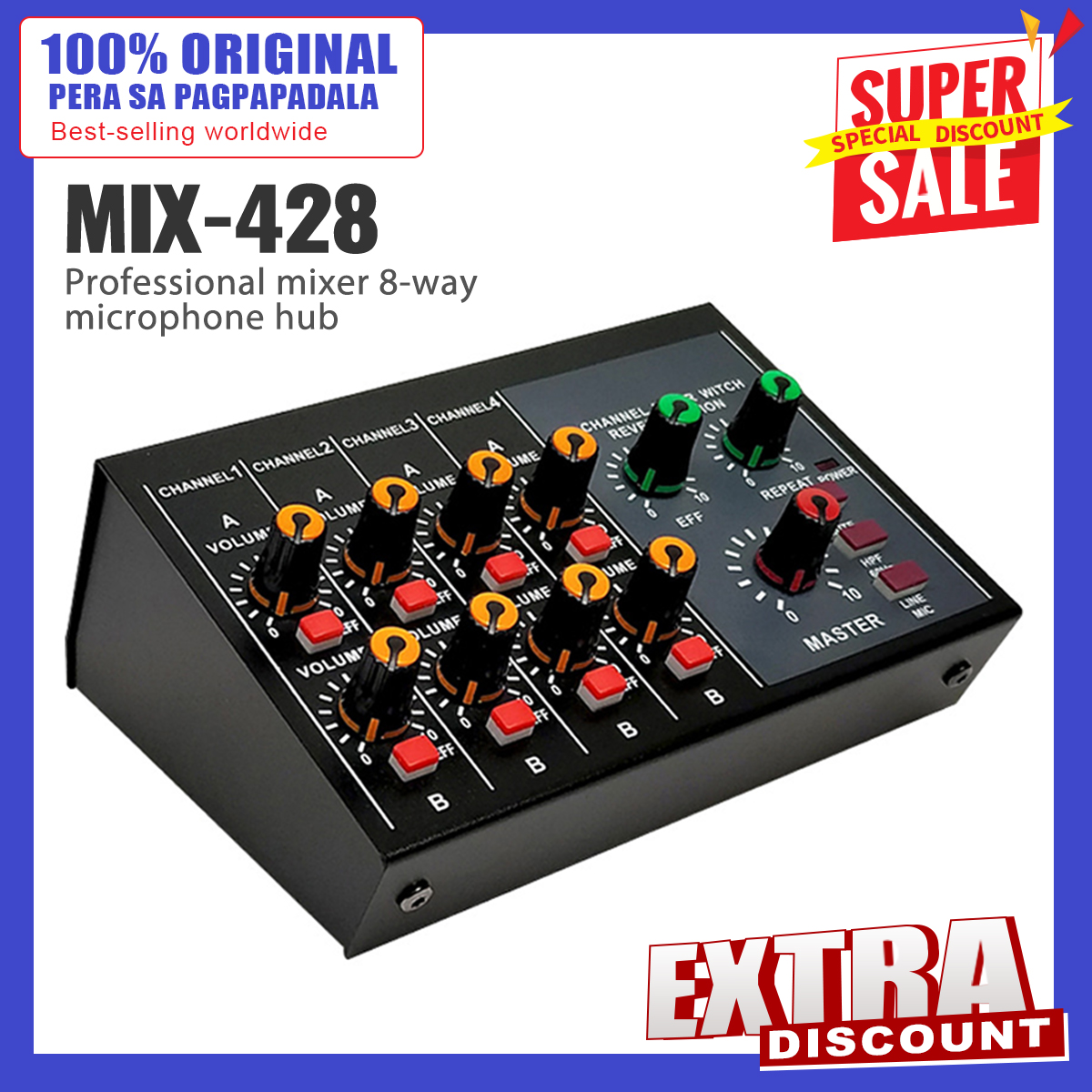 MIX428 Mixer 8 Channel Audio Mixer Reverberator Mixer Small Instrument ...
