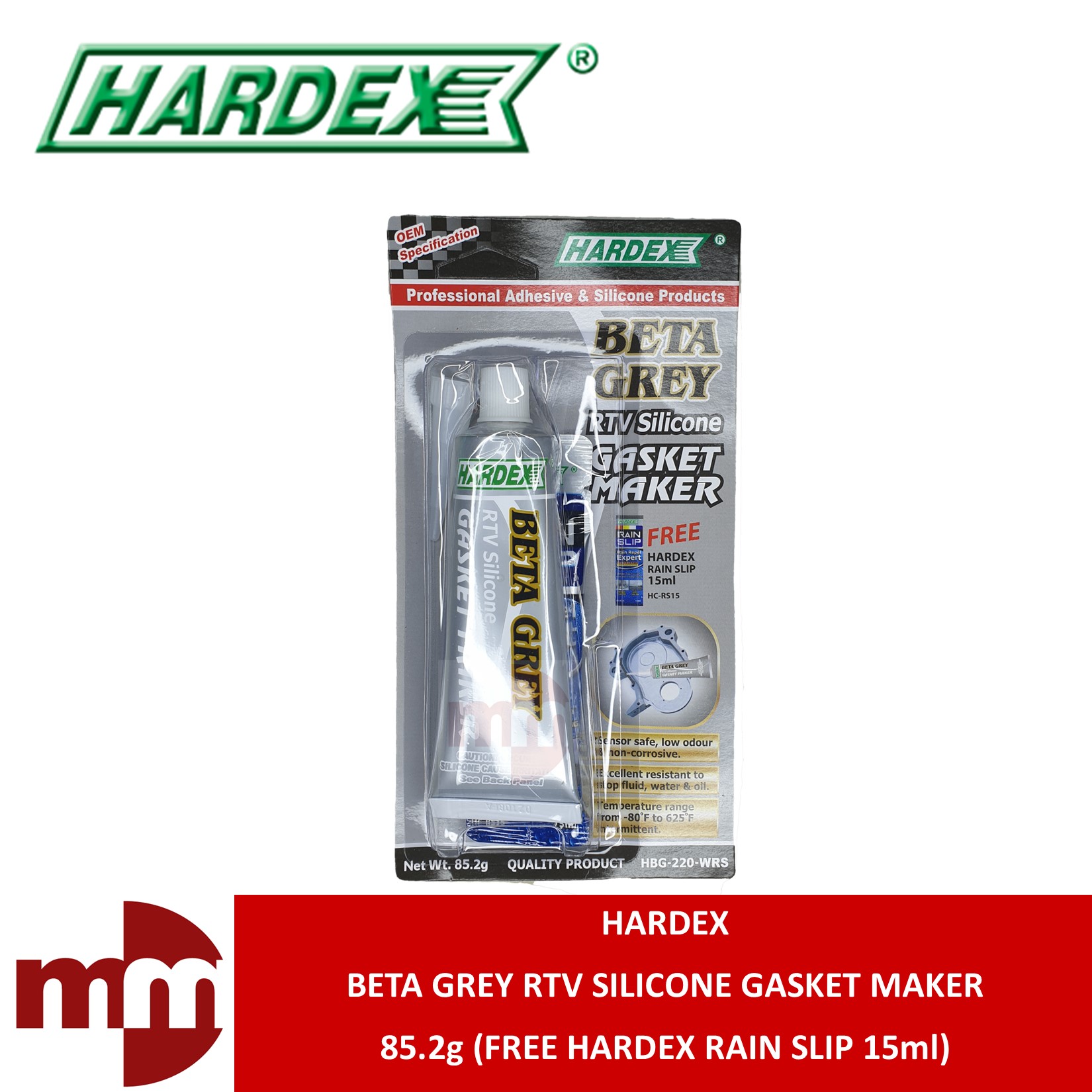 HARDEX BETA GREY RTV SILICON GASKET MAKER 85.2g with FREE RAINSLIP 15g ...