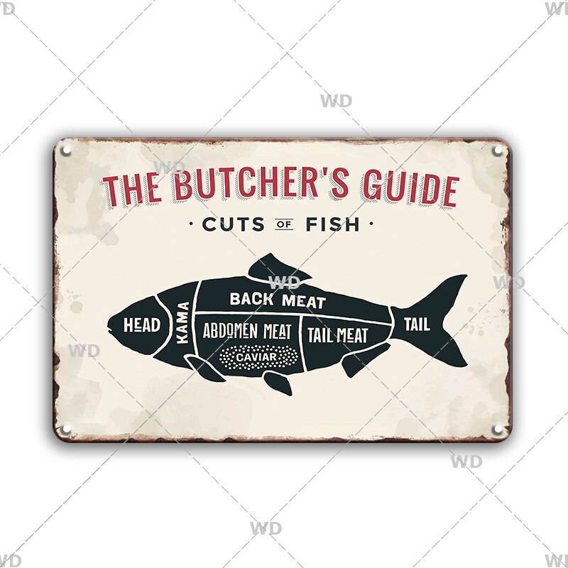 The Butcher's Guide Meat Metal Iron Tin Sign Retro Funny Classic ...