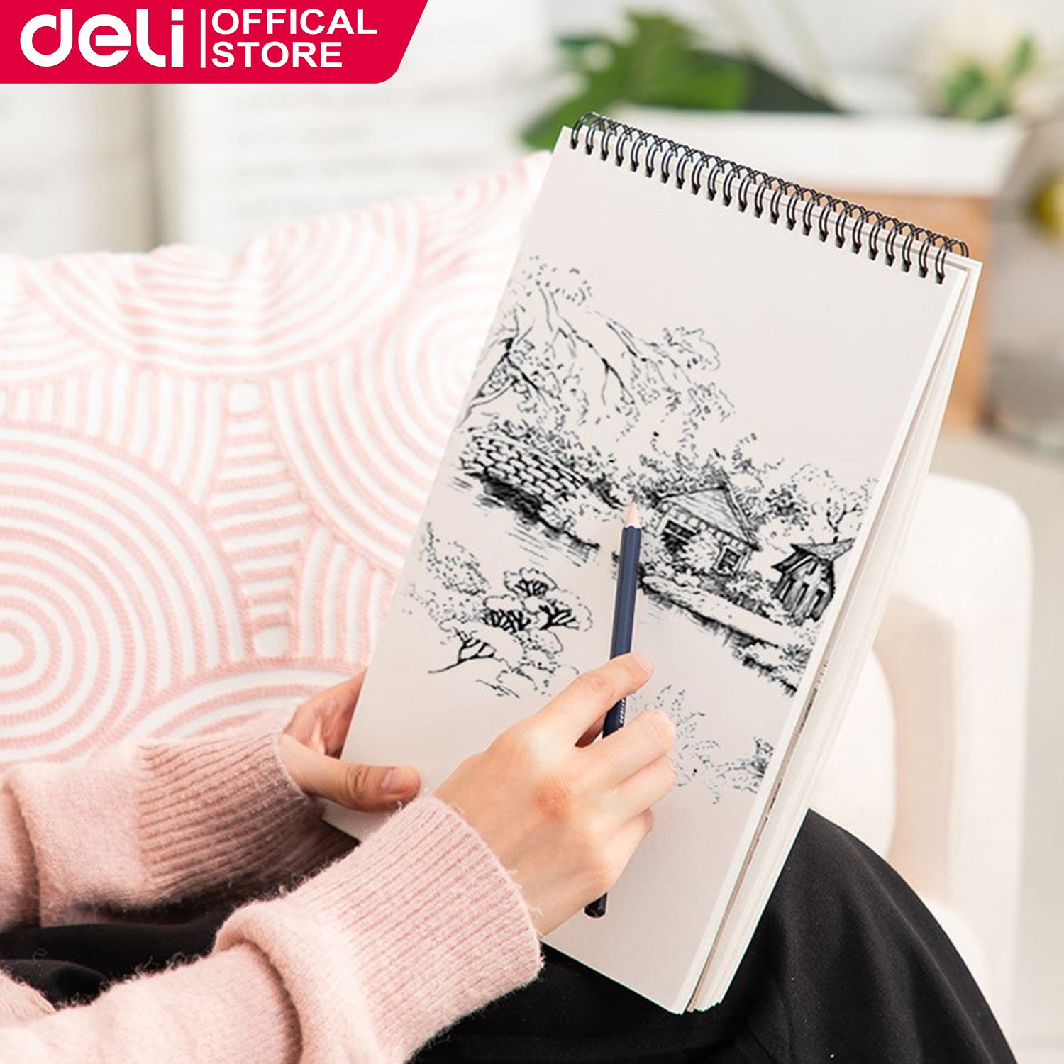 Deli A4 Professional Sketchbook Thick Paper Spiral Notebook Art School ...