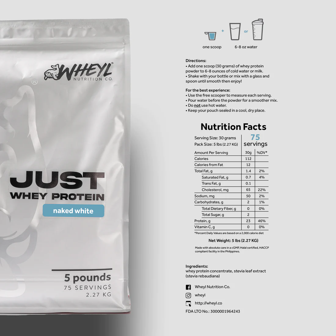Wheyl JUST Whey Protein FIVER 5lbs (75 Servings) - with SCOOPER ...
