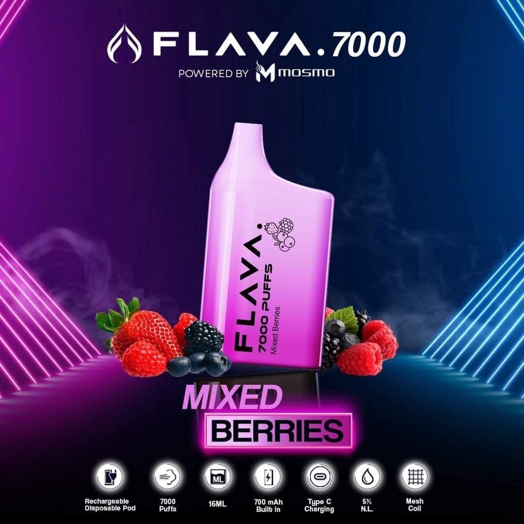 vape FLAVA 7000 Puffs Powered By MOSMO Rechargeable Disposable Vape Pod ...