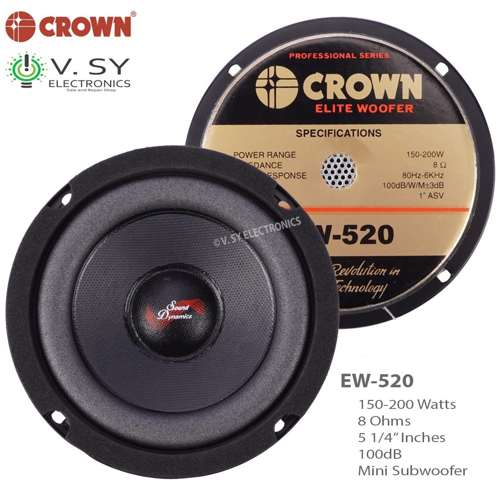 Sale- Original Crown EW-520 5 1/4 Inches 200W 8 Ohms Mini Subwoofer ...