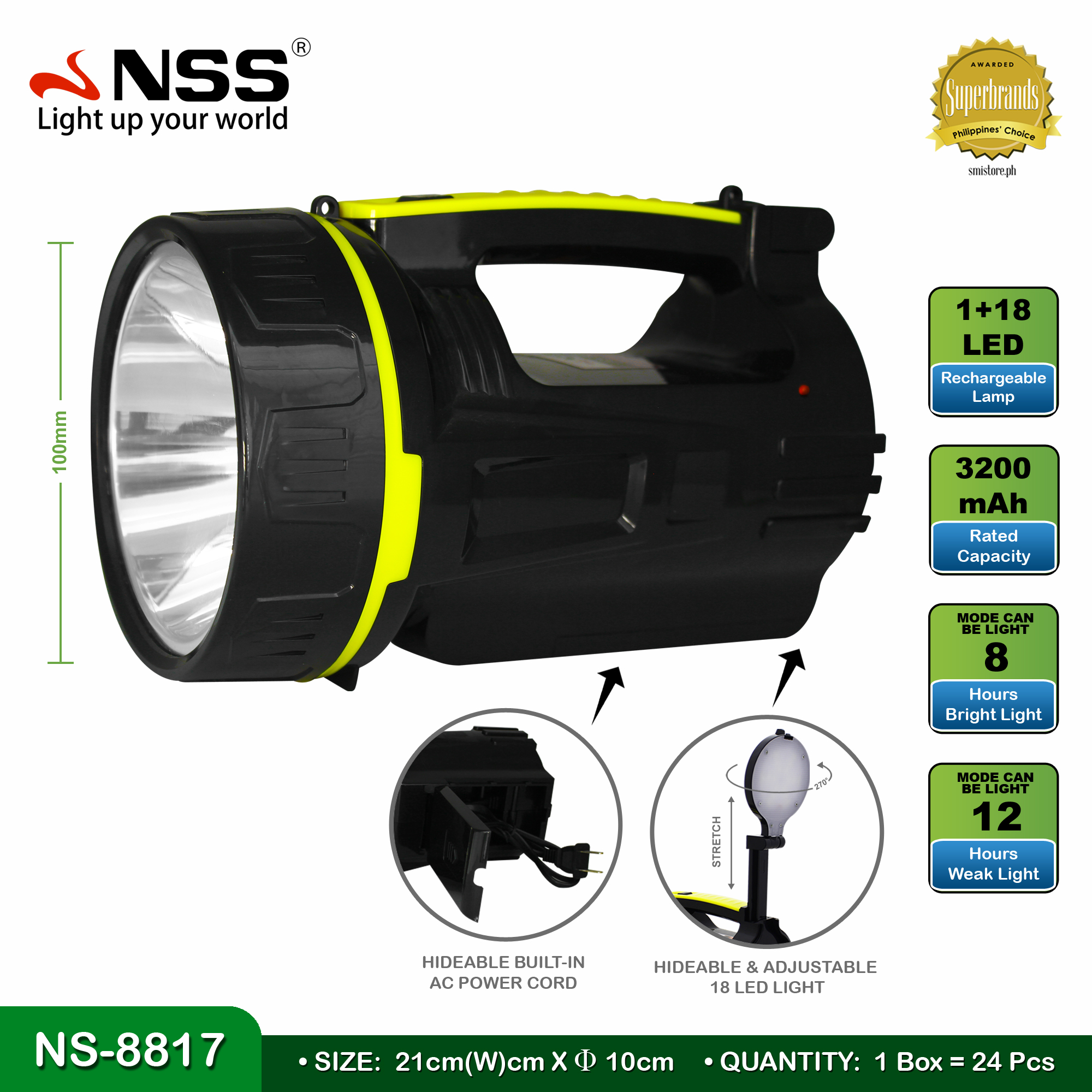 NSS searchlight flashlight emergency light searchlight rechargeable ...