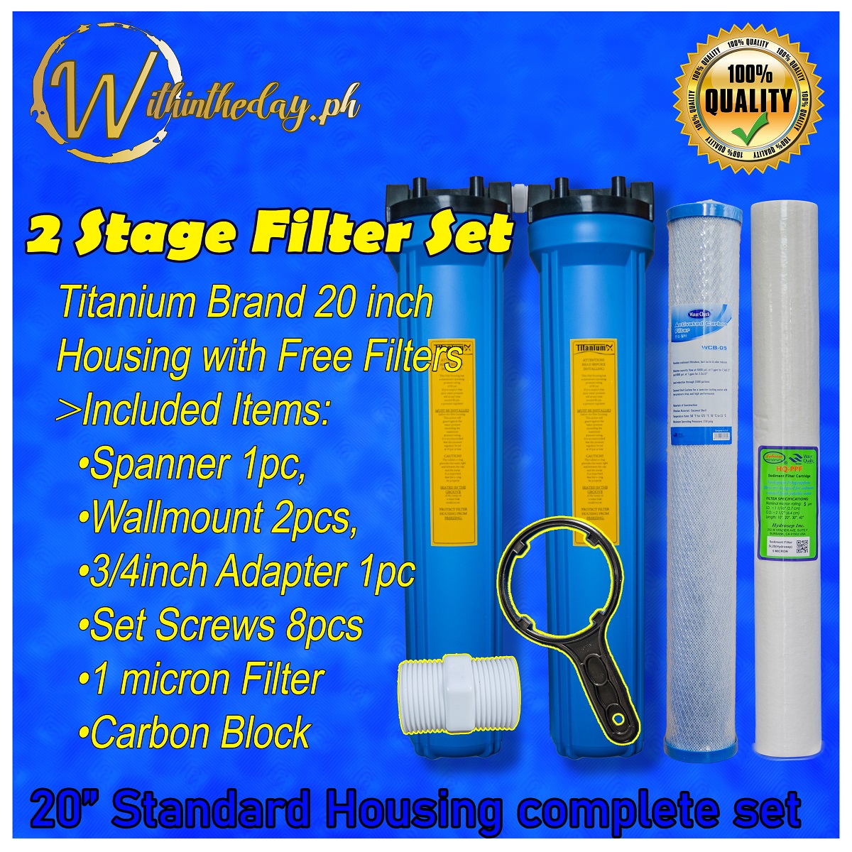 2 Stage 20 inch Water Filter housing Complete Set with Free Filter 20x2 ...