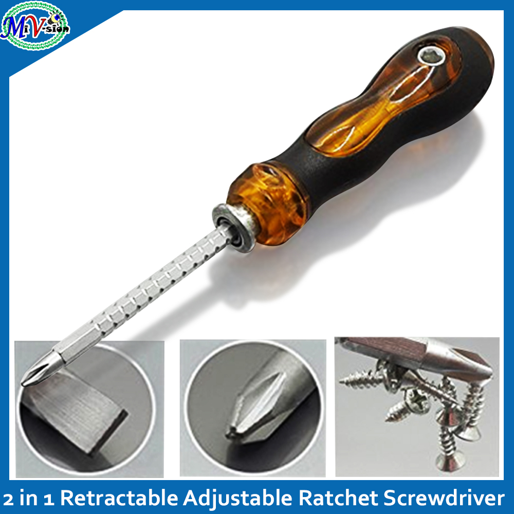 2 in 1 Retractable Adjustable Ratchet Screwdriver Set Two-Way Slotted ...