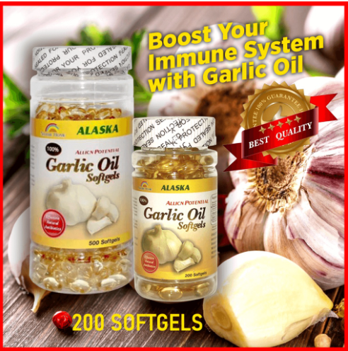 {Authentic} Alaska Garlic Oil 1500mg 200 Soft gel Softgel Capsules Potential Garlic oil Garlic ...