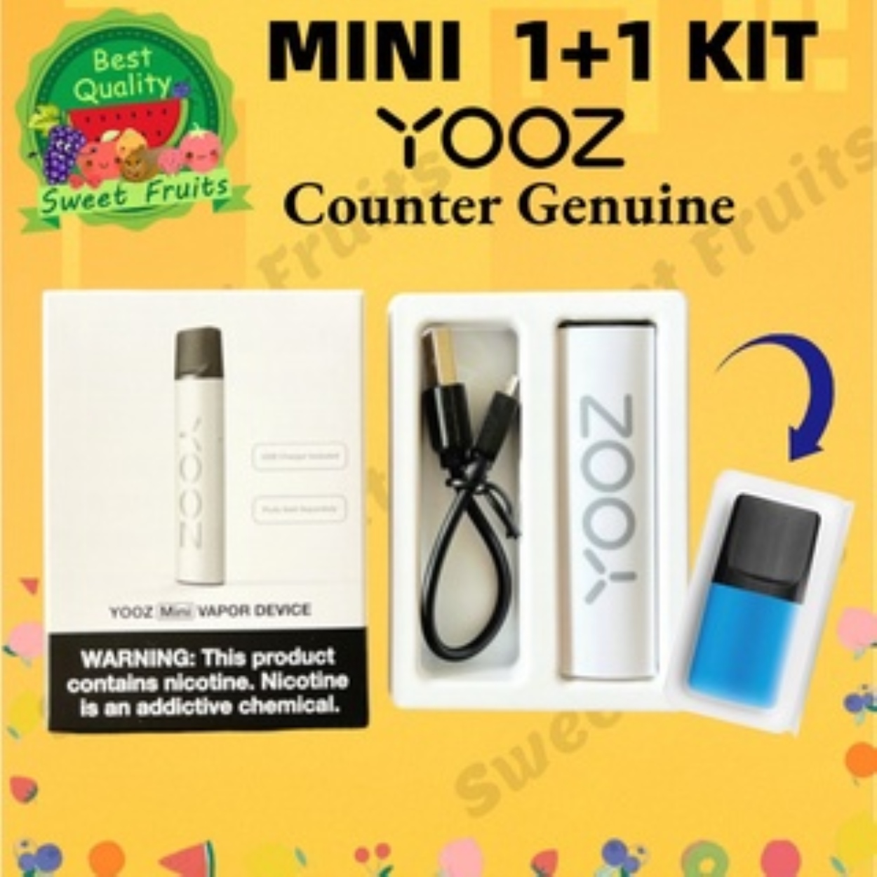 vape YOOZ Combo Pack White Mini 1 Pod Classic Starter Kit Juice Yooz ...