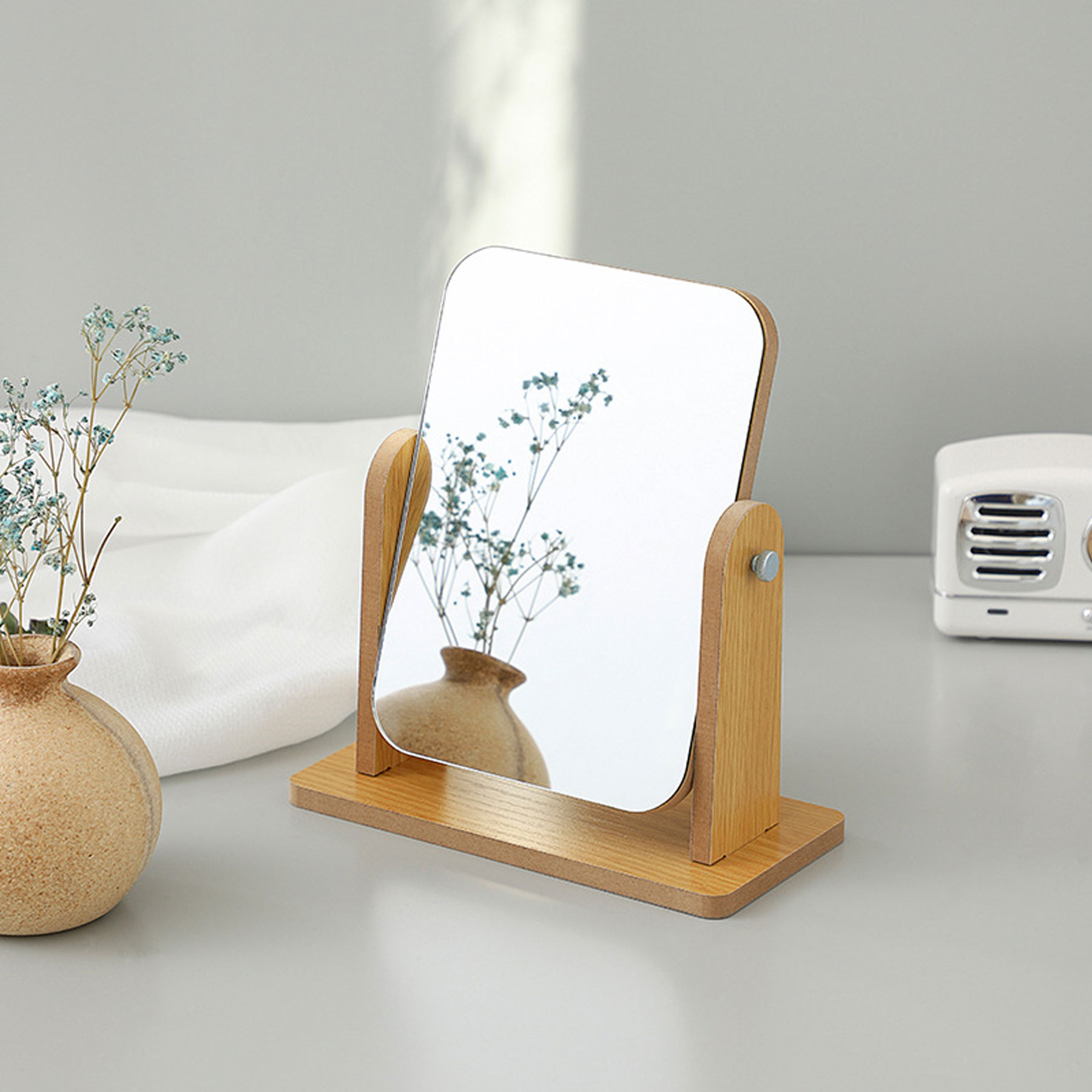 AVINAS Wooden Desk Mirror Single-Sided Makeup Mirror 360 Degree ...