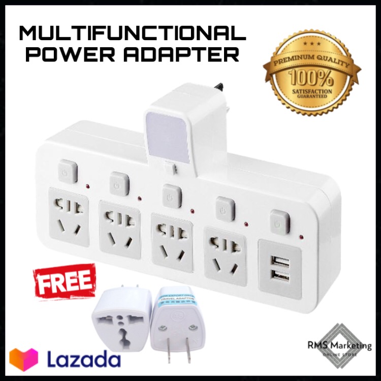 Multifunctional Power Adapter 4 Socket Nightlight Switch 2 USB ...