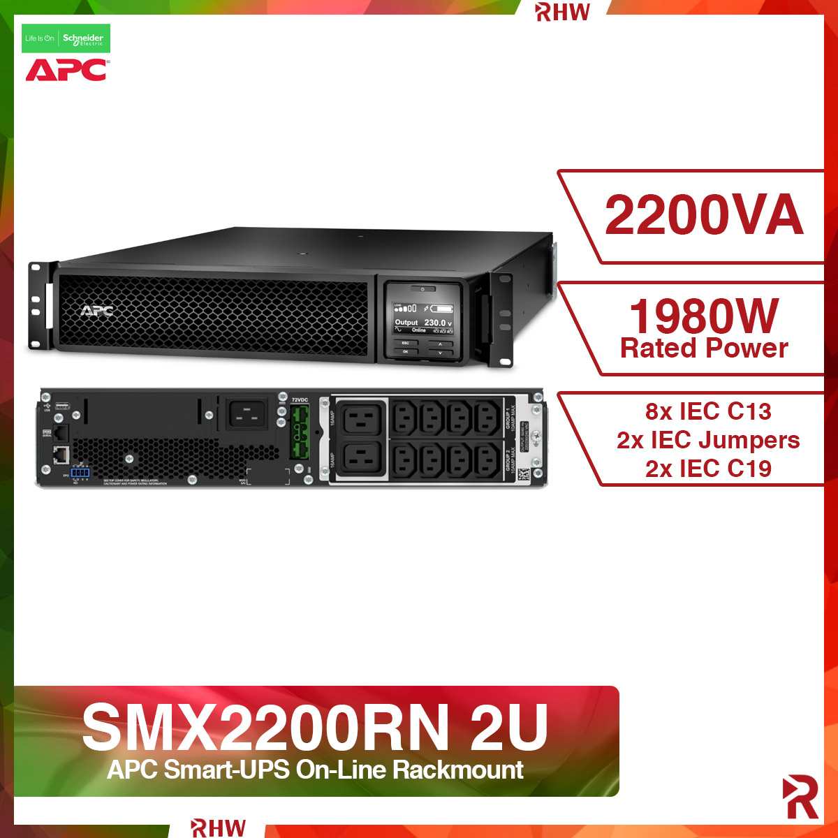 APC SRT2200RMXLI Smart-UPS On-Line, 2200VA, Rackmount 2U, 230V, 8x C13 ...